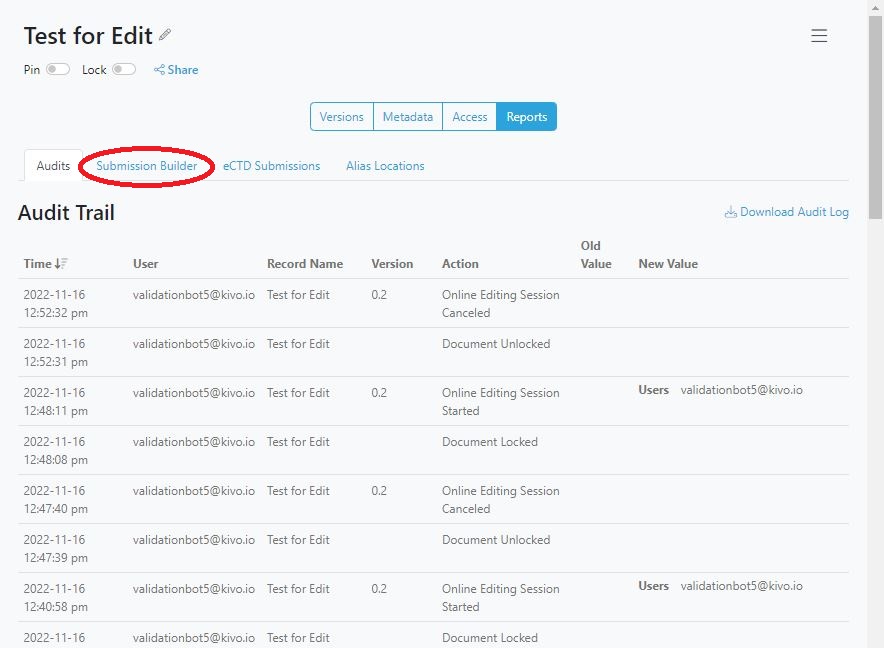 Accessing the Audit trail and Where used report – Kivo
