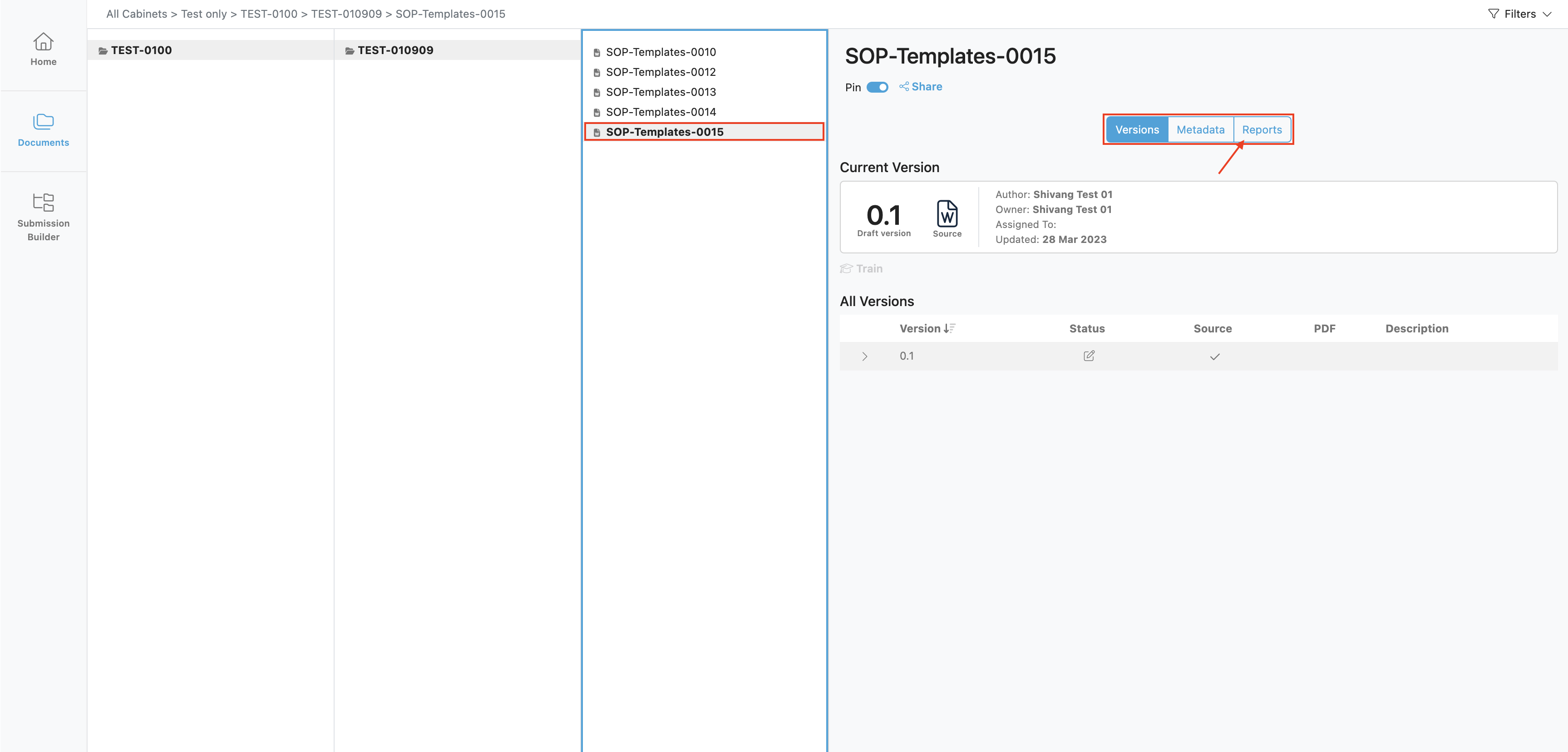 View a document's association with Submissions, eCTDs, and Alias locations – Kivo