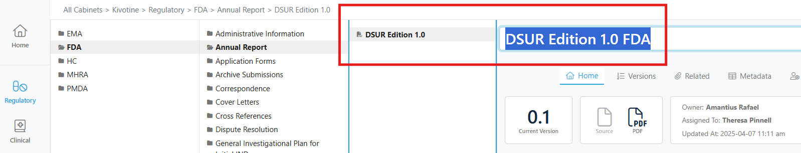 Renaming a Document – Kivo