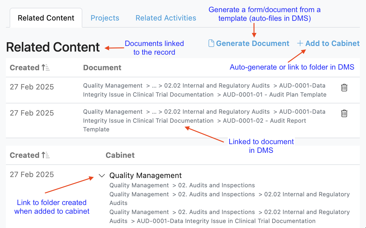 Relating Documents and Forms to Quality Activities – Kivo