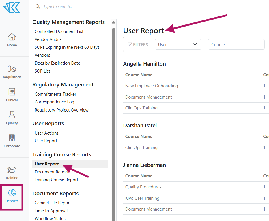 Generating Training Report Records – Kivo