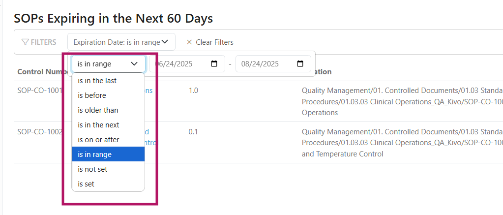 Standard Operating Procedures (SOP)s Expiring in 60 Days (or another ...